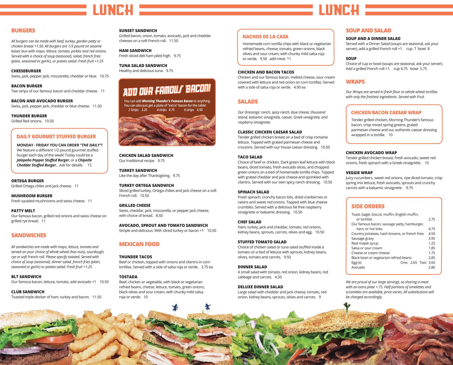 Menu at Morning Thunder Cafe, Chico, 352 Vallombrosa Ave