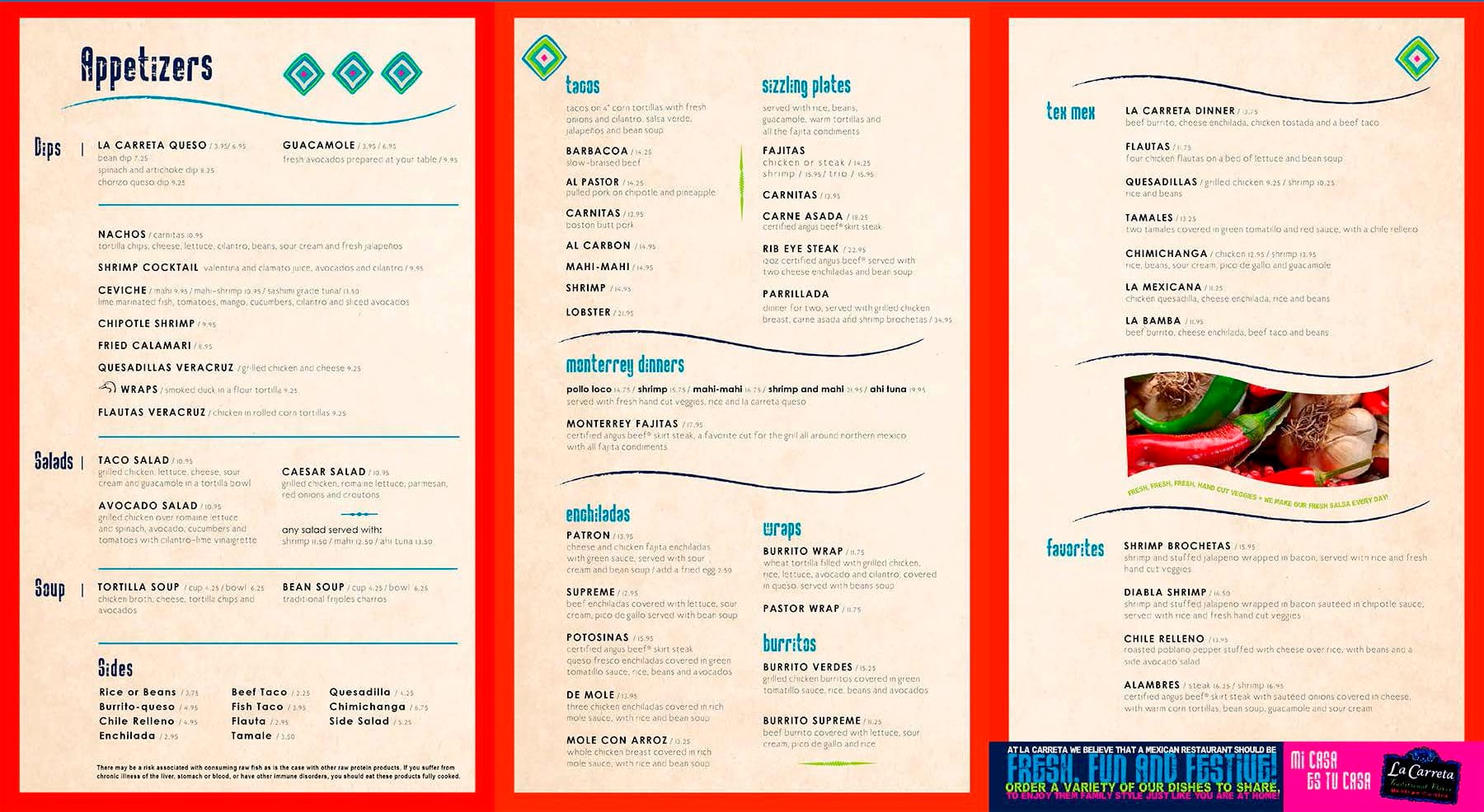Menu at La Carreta restaurant, Houma