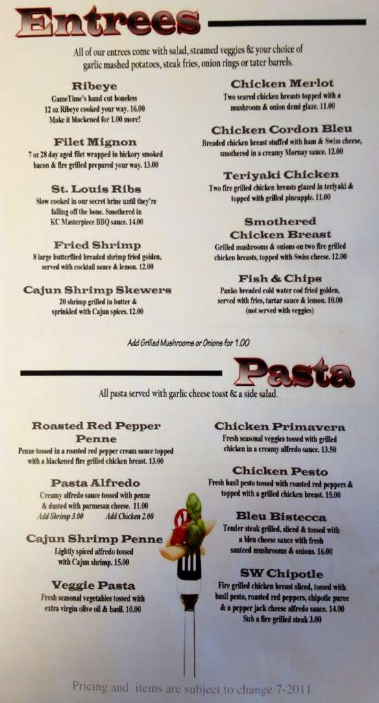 Menu at GameTime SportsBar & Grill, Albany