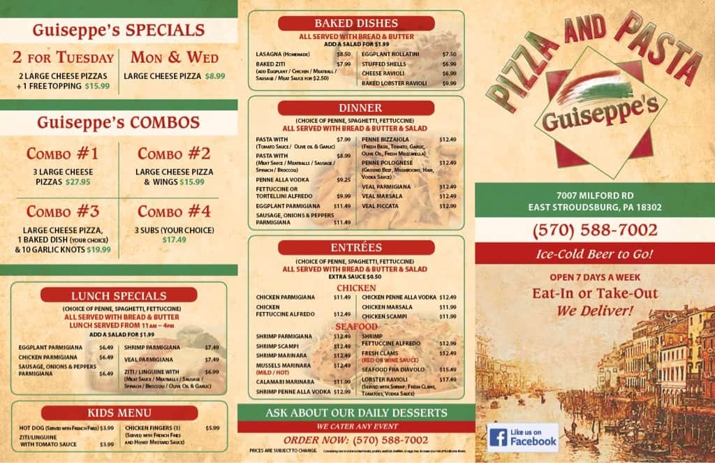 Guiseppe's Pizza Menu, Menu for Guiseppe's Pizza, East Stroudsburg ...