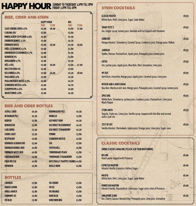 Menu at Einstein Bier Haus pub & bar, Liverpool