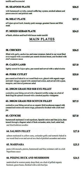 Carta de pizzería Cascada, Burnside