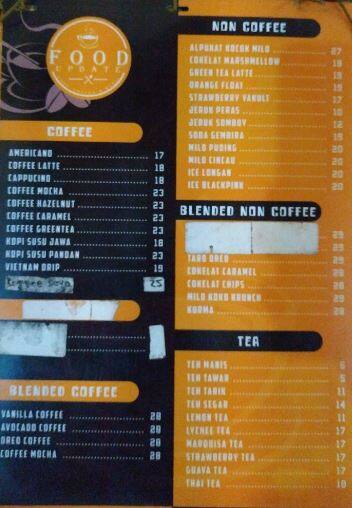 Menu at Food Updated cafe, Jakarta