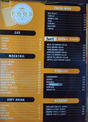 Menu at Food Updated cafe, Jakarta