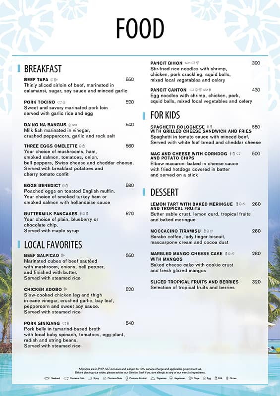 Menu at Pool Bar - Okada Manila, Parañaque