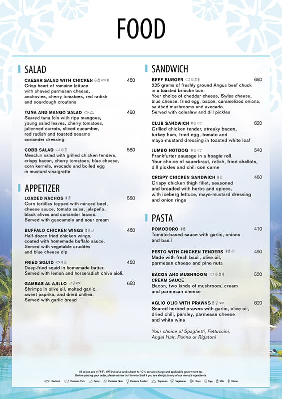 Menu at Pool Bar - Okada Manila, Parañaque