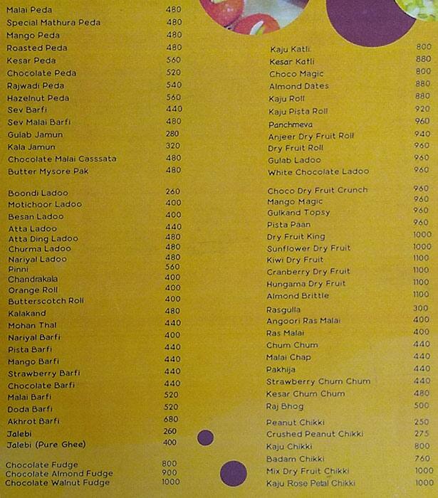 Menu of The Mithai Studio, Camp Area, Pune