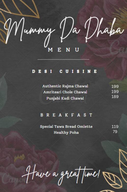 Menu of Mummy Da Dhaba, Utrathiya, Zirakpur