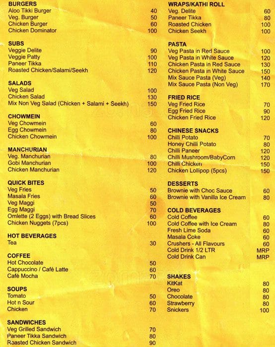 Menu at The Yellow Box Cafe, Gurugram Rural