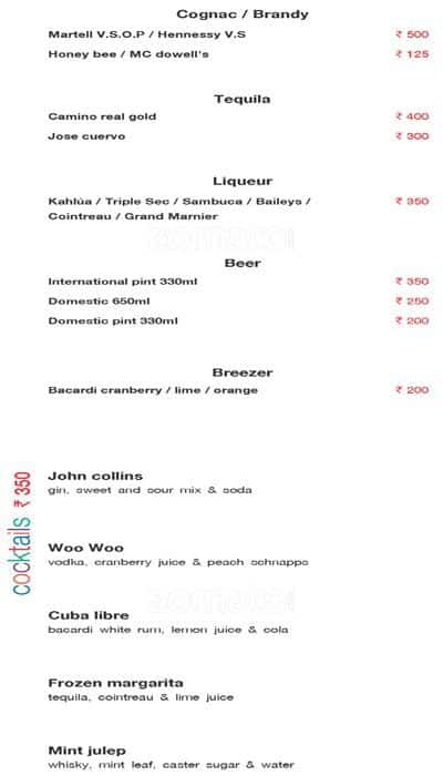 Menu at ramada encore, Bengaluru