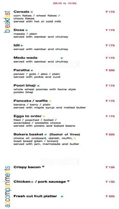 Menu at ramada encore, Bengaluru
