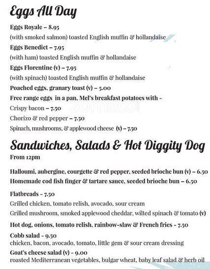 Menu at Mel's Cafe Bar, London, 573 Garratt Lane