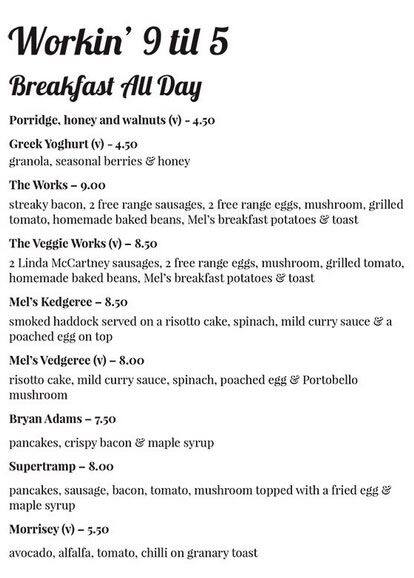 Menu at Mel's Cafe Bar, London, 573 Garratt Lane