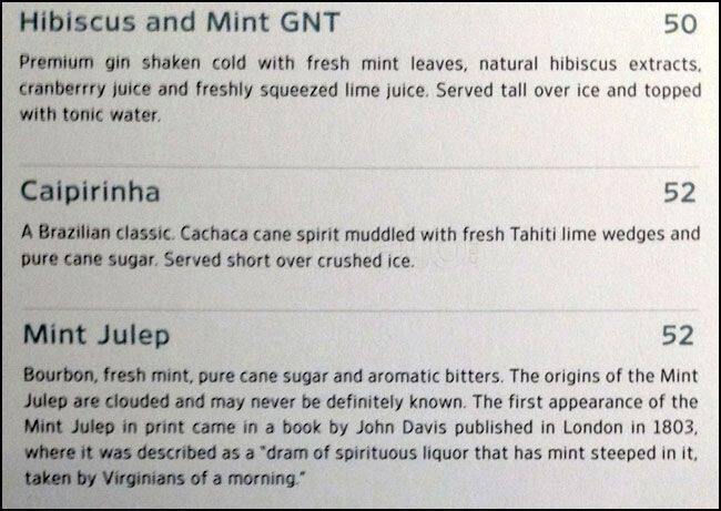 Menu at The Bay Hotel restaurant, Cape Town