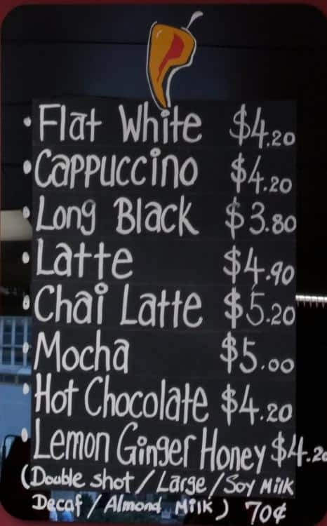 Menu at Peppers Cafe, Auckland