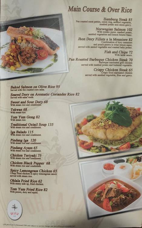 Menu at OHLALA cafe, Jakarta, Kota Kasablanka
