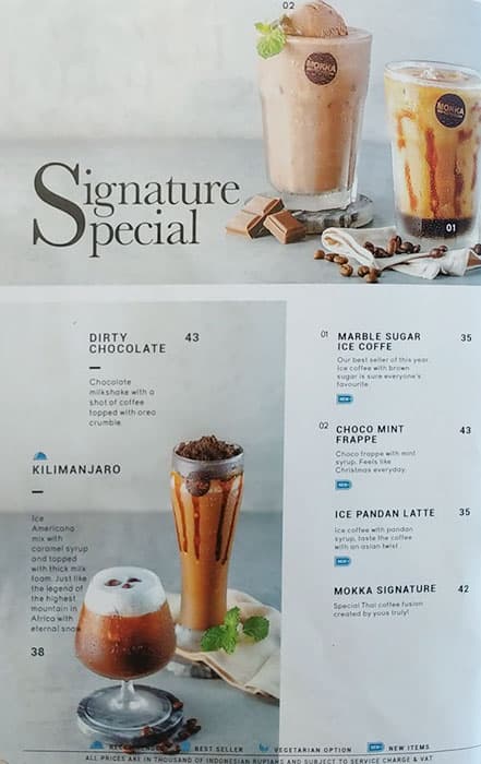 Menu at Mokka Coffee cafe, South Jakarta, Jl. Epicentrum Sel.