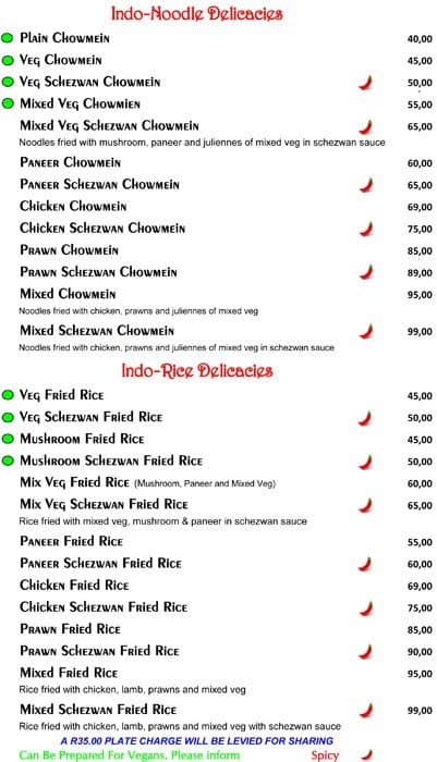 Menu at Namaskar Restaurant, Pretoria