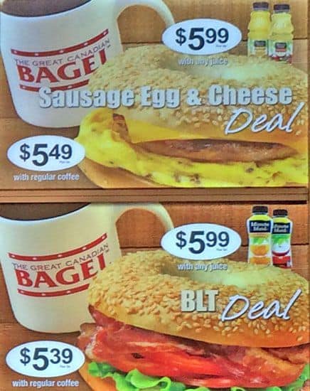 Menu at The Great Canadian Bagel, Ltd, Vaughan, Hwy 7 101