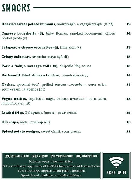 Menu at Richmond Club Hotel, Richmond