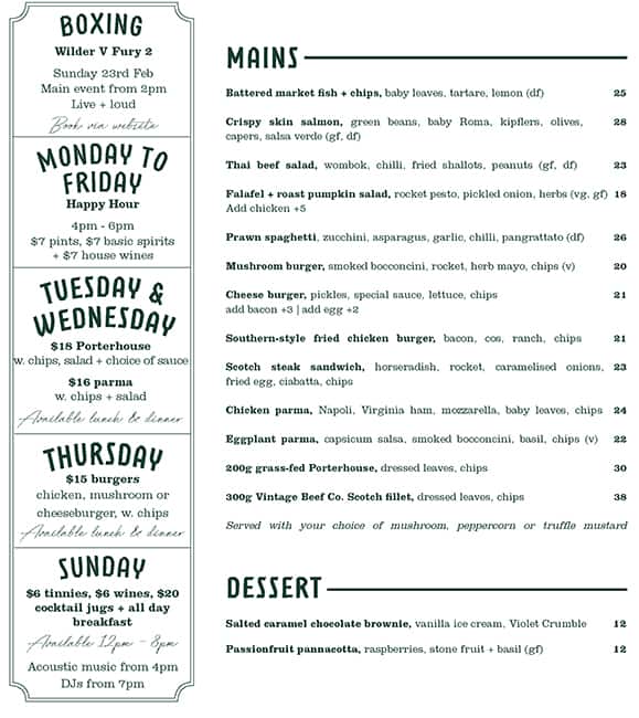 Menu at Richmond Club Hotel, Richmond