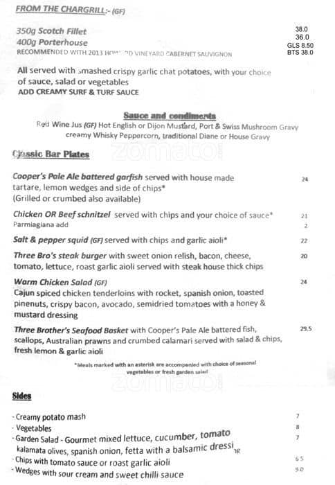 Menu at Three Brothers Arms pub & bar, Macclesfield