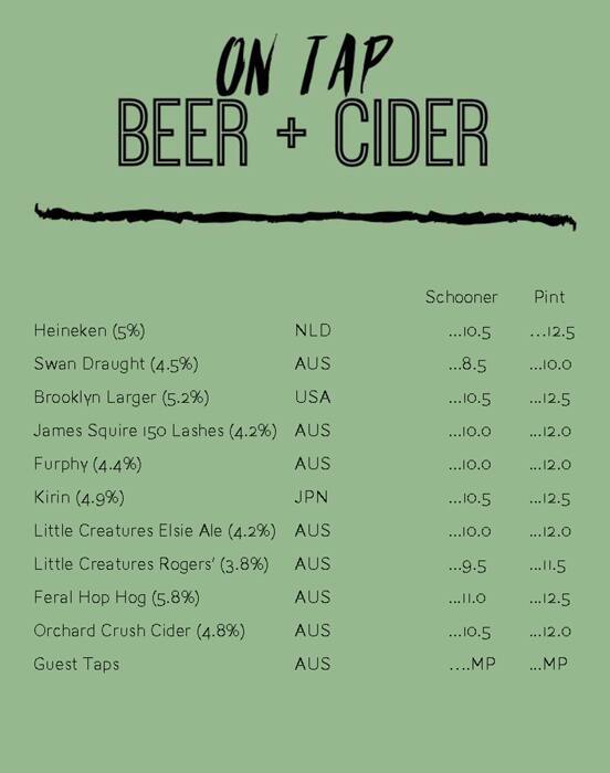 Menu at The Aviary Perth pub & bar, Perth