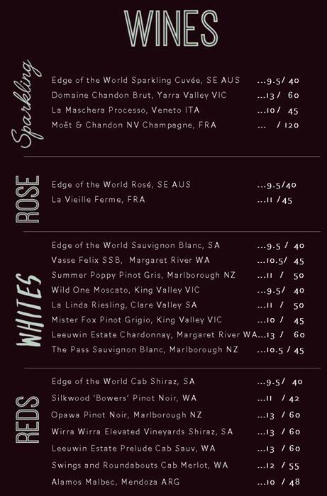 Menu at The Aviary Perth pub & bar, Perth