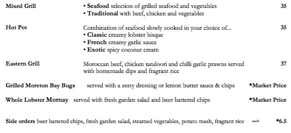 Menu at Max Seafood Restaurant, Broadbeach