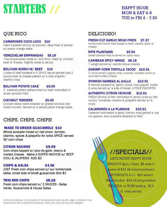 Menu at Cafe Citron, Washington