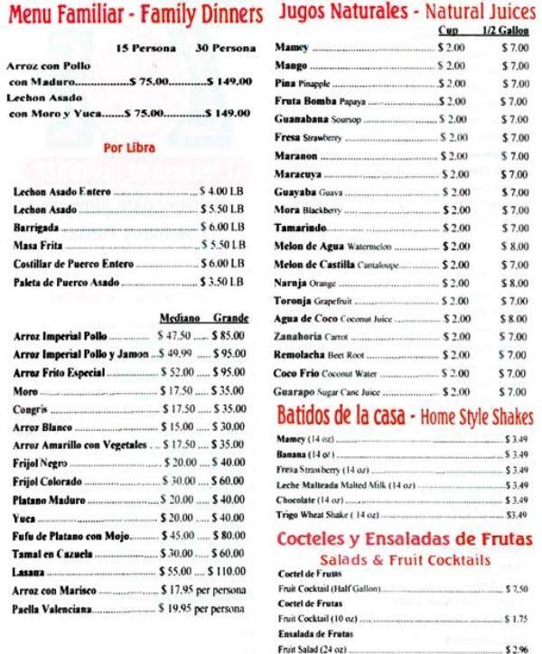 Menu at Zoe El Palacio De Los Jugos cafeteria, Homestead