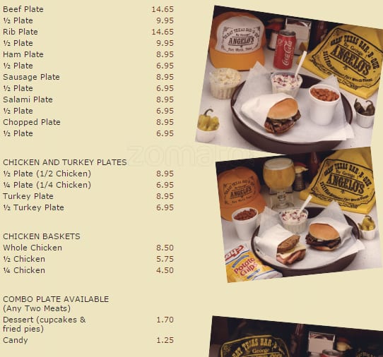 Menu at Angelo's Bar-B-Que, Fort Worth