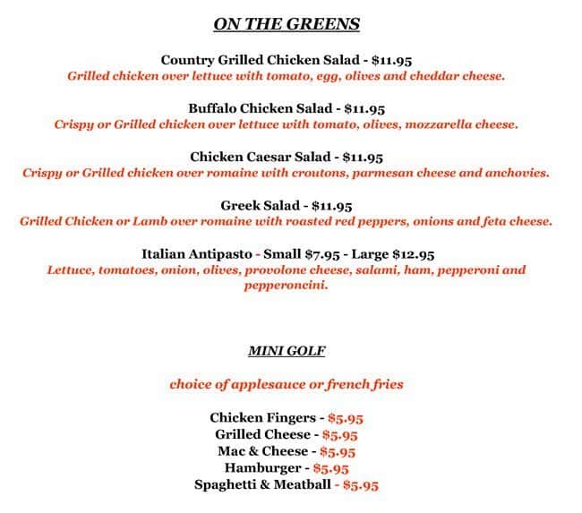 Menu at Back Nine Restaurant & Sports Bar, Rome