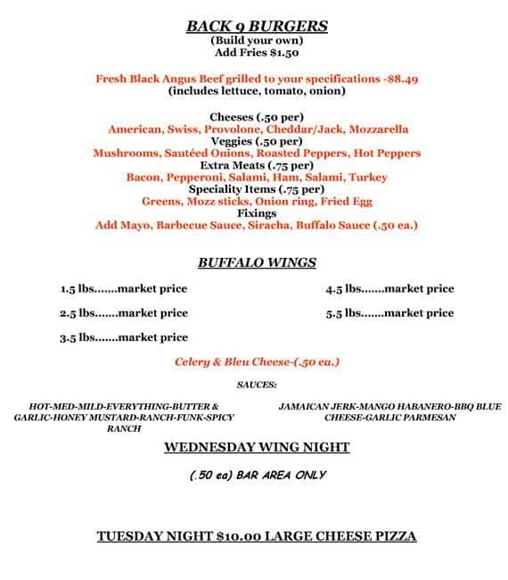 Menu at Back Nine Restaurant & Sports Bar, Rome