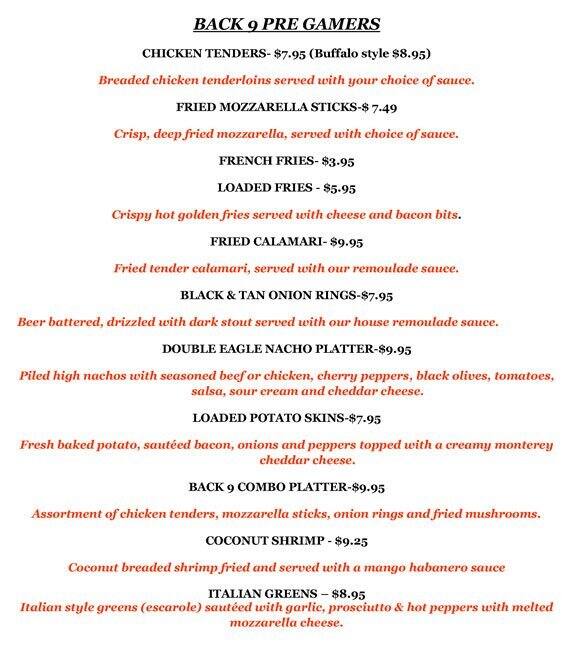 Menu at Back Nine Restaurant & Sports Bar, Rome