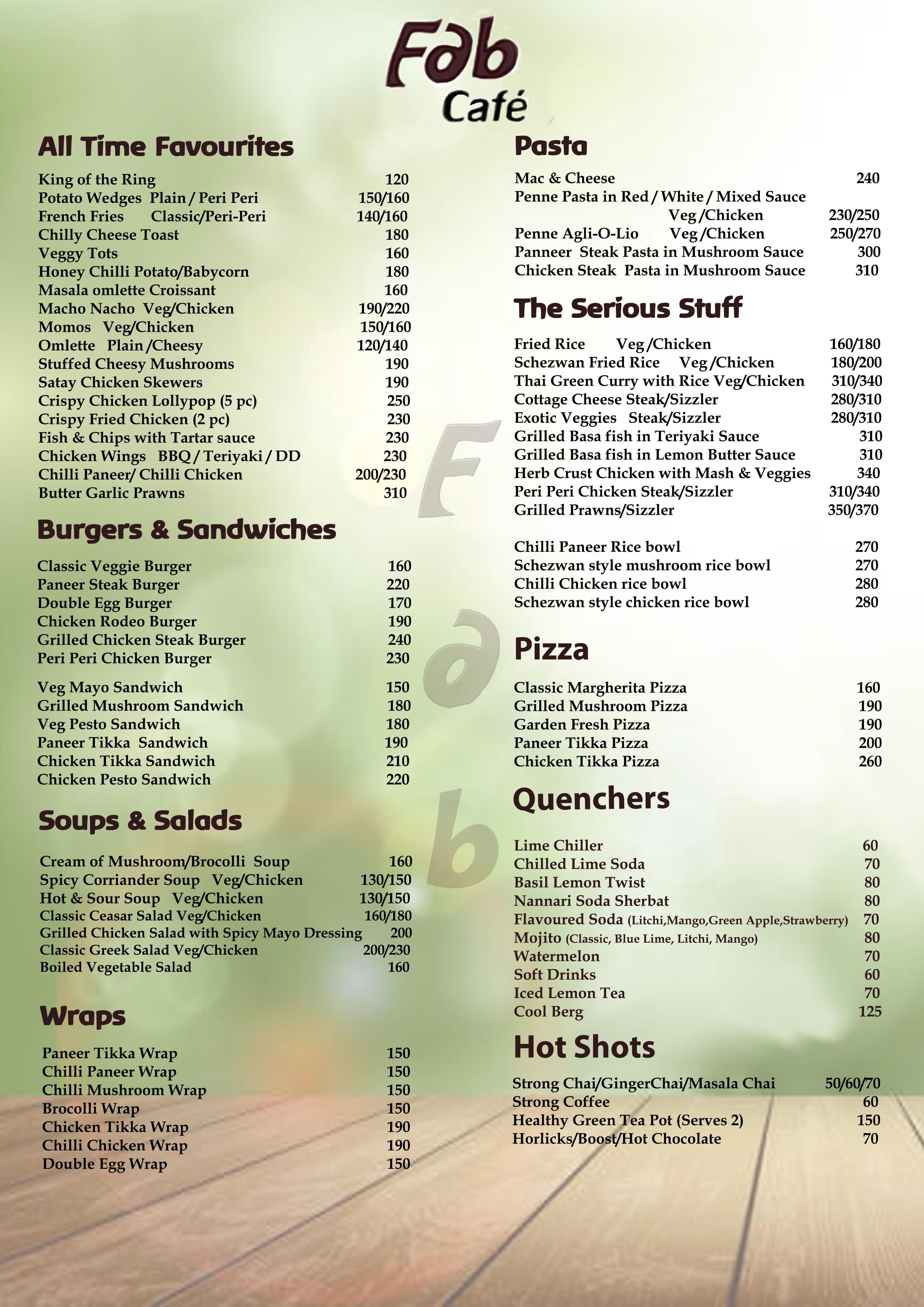 Menu of Fab Cafe, Rajarajeshwari Nagar, Bangalore