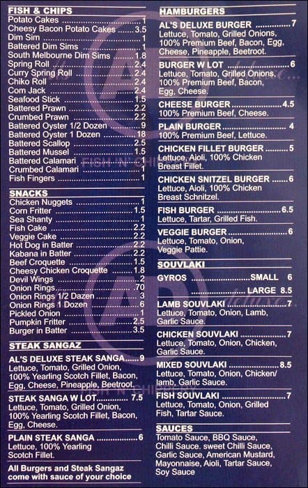 Als Deluxe Fish 'n' Chippery Menu - Urbanspoon/Zomato