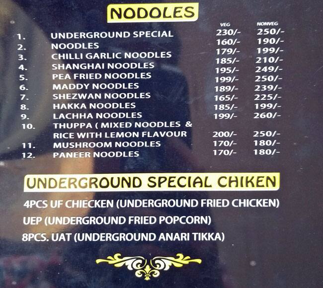 Menu at Underground Lounge, Lucknow, 544C/65, Hardoi Road