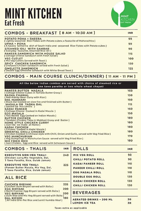 Menu of Mint Kitchen, Viman Nagar, Pune