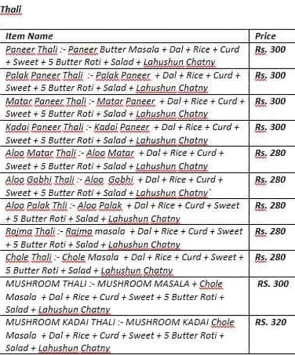 Menu of 89 Express Dhaba, Whitefield, Bangalore