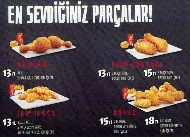 Menu at KFC, Istanbul, İŞ Plaza