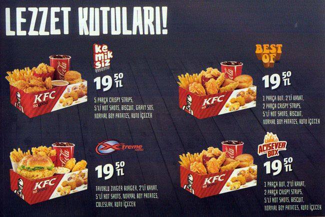 Menu at KFC, Istanbul, İŞ Plaza