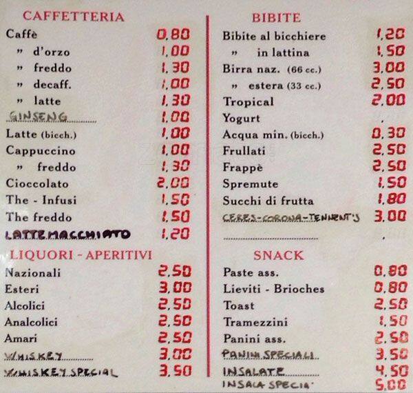 Menu at Zona Quattro pub & bar, Rome