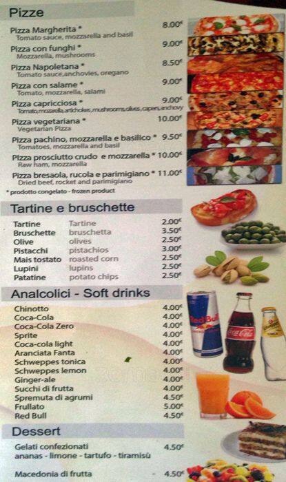Menu at Pizzeria Vineria, Rome