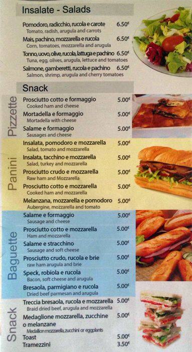 Menu at Pizzeria Vineria, Rome