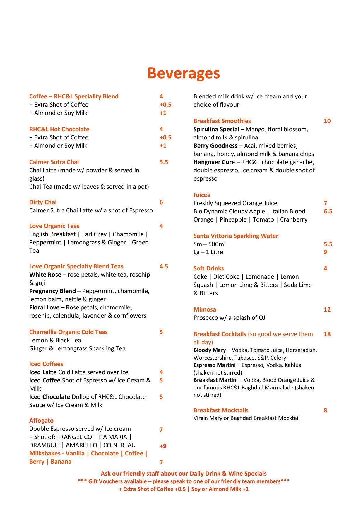 Menu at Richmond Hill Cafe & Larder, Richmond