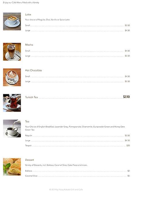 Menu at Yozzy Kebab Grill & Cafe, Doveton