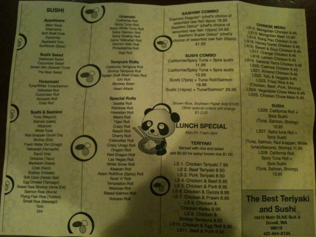 Menu at Best Teriyaki & Sushi restaurant, Duvall