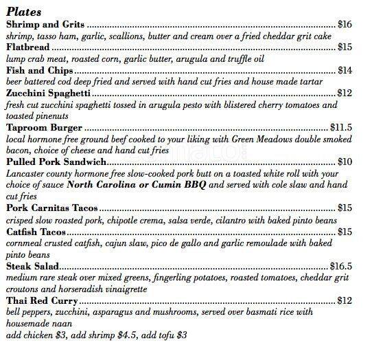 Menu at Station Taproom restaurant, Downingtown