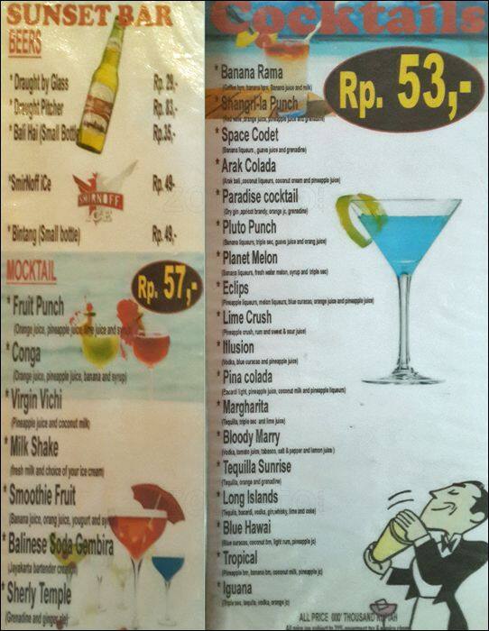 Menu at The Sunset Hut pub & bar, Mengwi